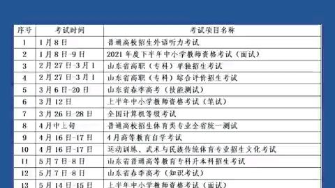 2022年考试时间安排