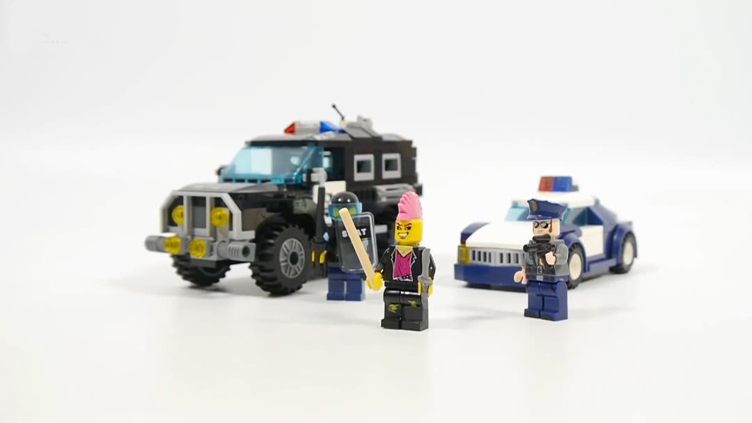 拼砌启蒙积木警察赛车和特警SUV