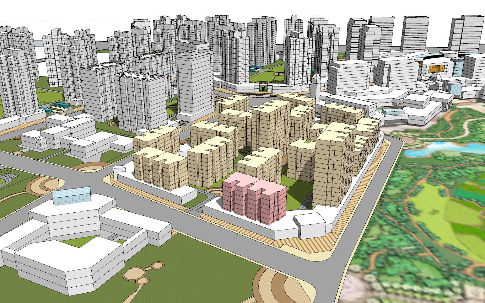 SU方案好不好看,除了自身方案设计,还得看周边建筑配景!