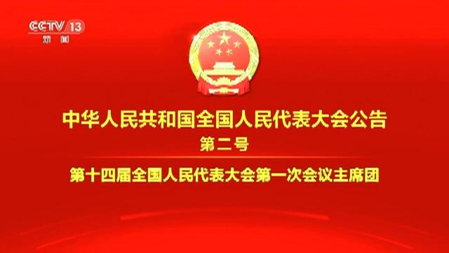 中华人民共和国全国人民代表大会公告 第二号 第十四届全国人民代表...