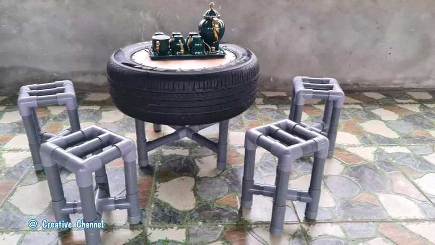 如何使用PVC管轮胎制作桌椅 #木工diy #小发明 #高性能实用工具