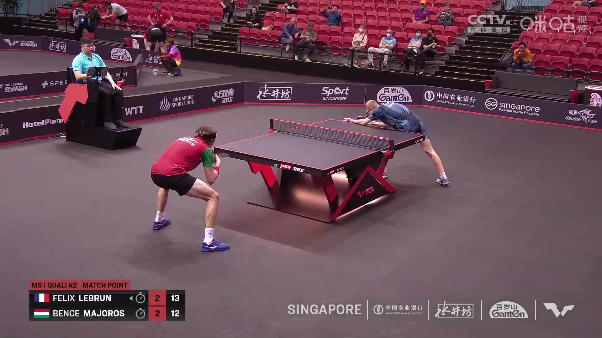 WTT新加坡大满贯2023,打满五局,勒布伦3比2马乔里斯!