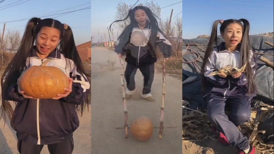 爆笑农村囧事:南瓜变推车 ,一经妈妈手还能变南瓜帽子呢!