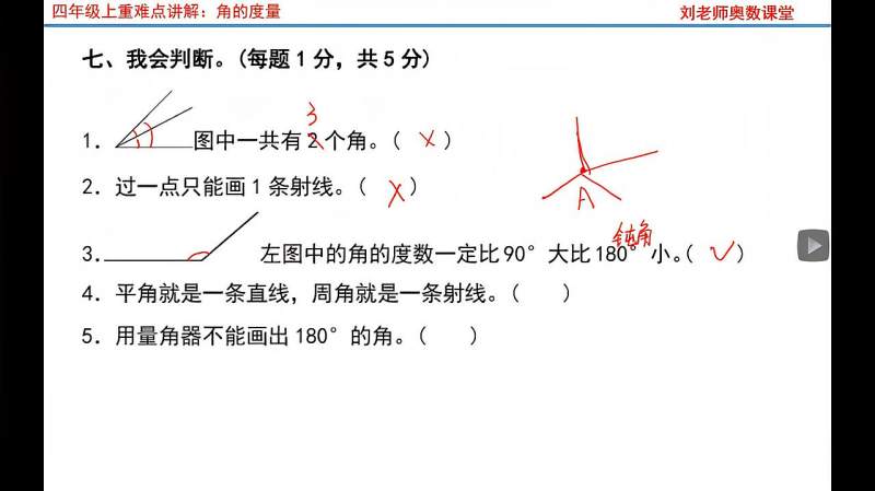 四年级上册数学重难点:角的度量4,准备期中考试必备考试题型
