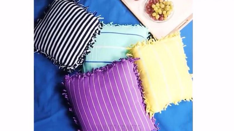 废旧上衣不要丢,这样剪一剪不用针线改造成各种颜色造型的抱枕