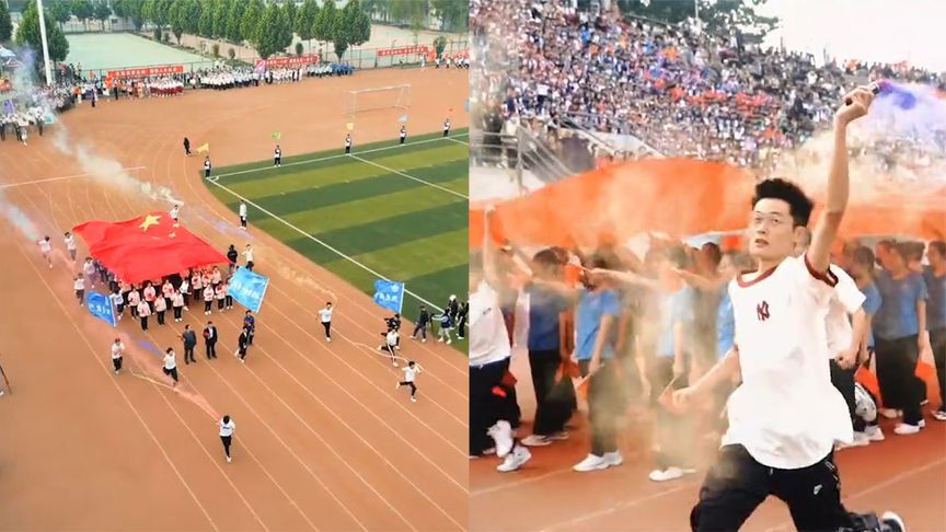 运动会同学们高举国旗飞奔入场,这才是青春该有的样子:加油少年
