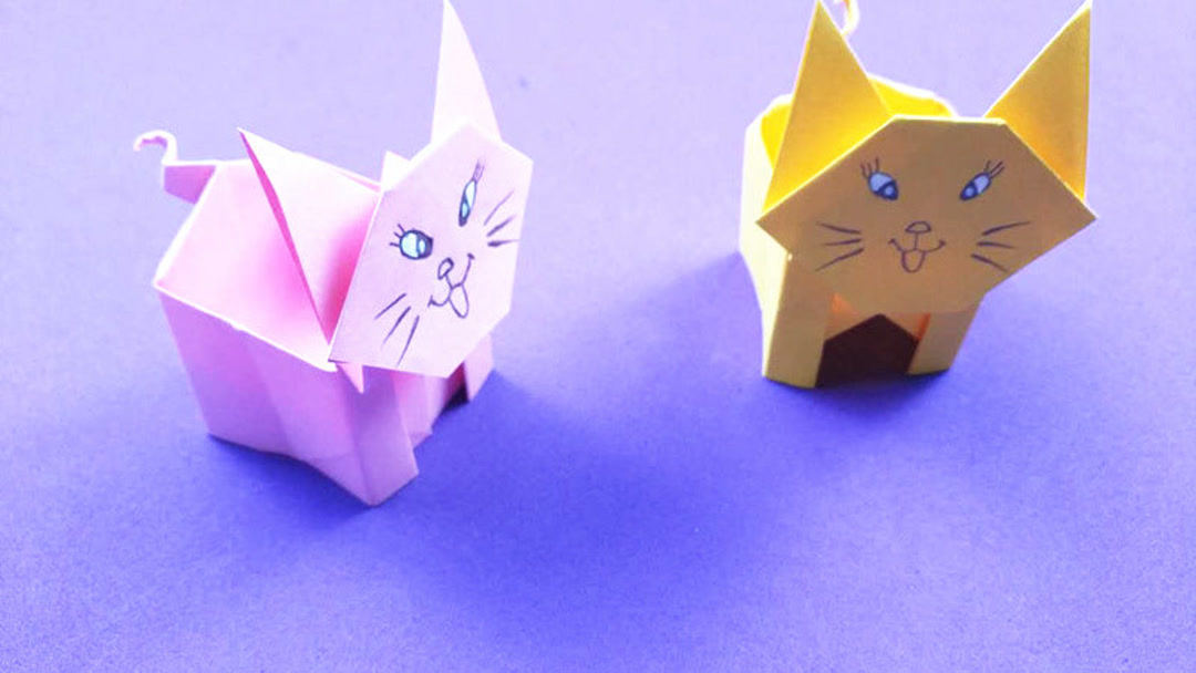 可爱的小猫咪收纳盒折纸,简单易学又实用,小朋友最喜欢了!