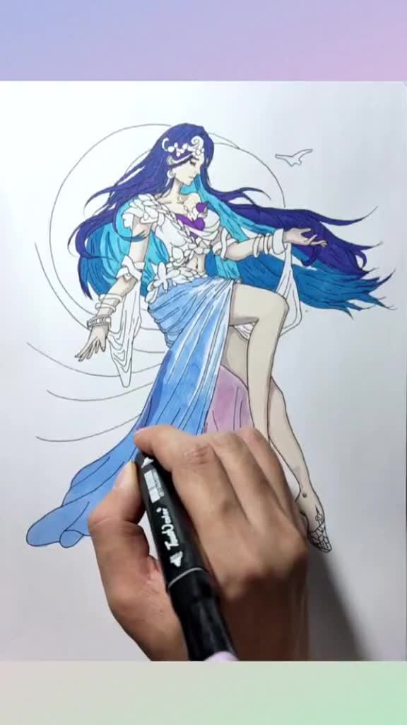 我和爸爸比赛画王者荣耀新英雄海月#画画#王者荣耀#海月