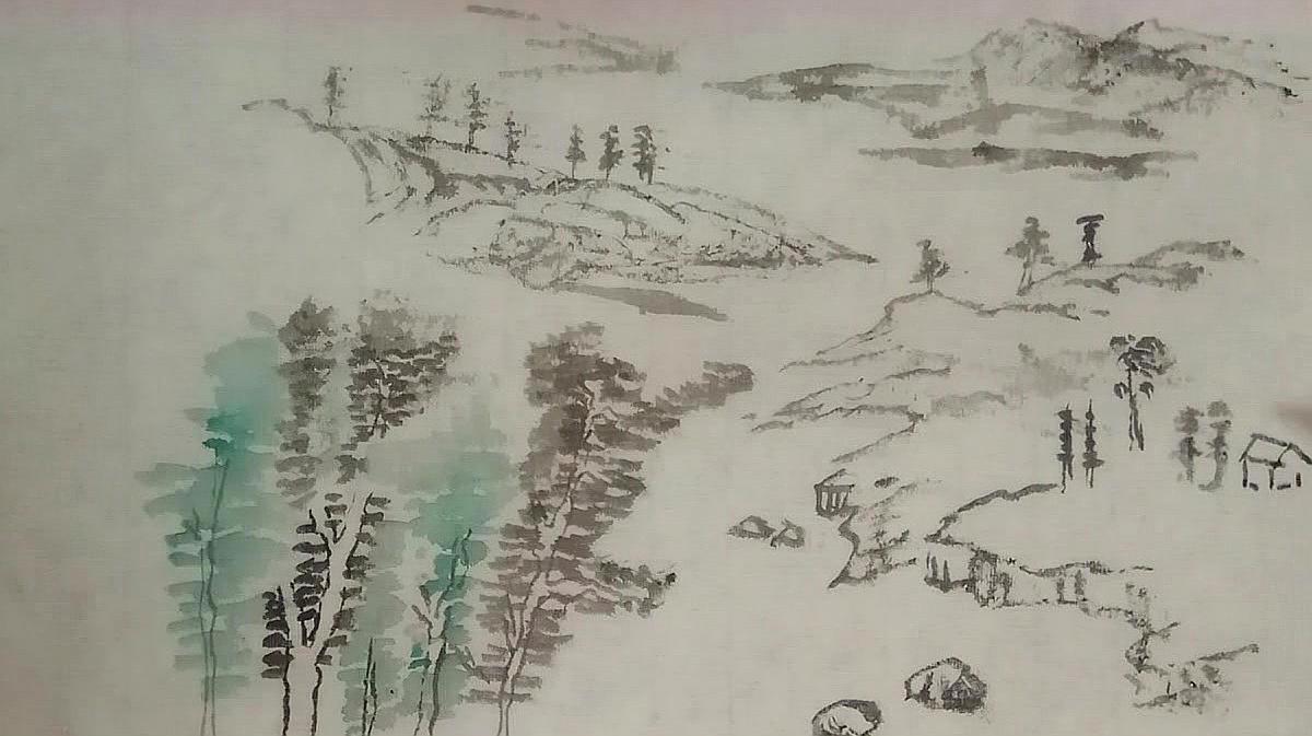 国画山水:教你积墨法画河滩风景,收藏自学