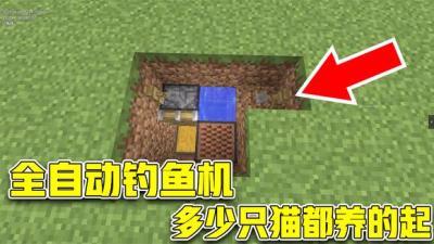 我的世界:全自动钓鱼机,你想养上百只猫咪都没问题!