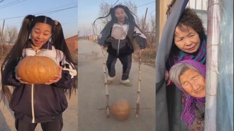 爆笑农村囧事:一个南瓜还能当推车,满满的童年回忆!