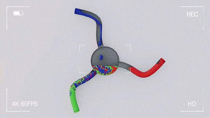 粒子流体,三色飞镖式管道,容器混合模式,仿真模拟