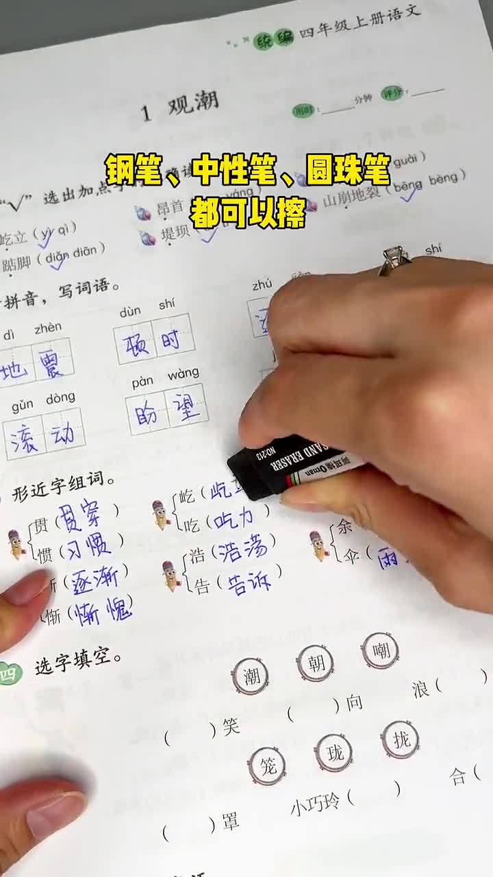 孩子写作业难免写错字,安排了磨砂橡皮可以擦钢笔中性笔...