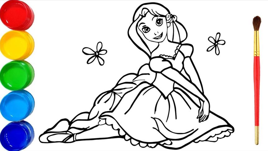 儿童益智亲子画画:迪士尼长发公主简笔画和涂色