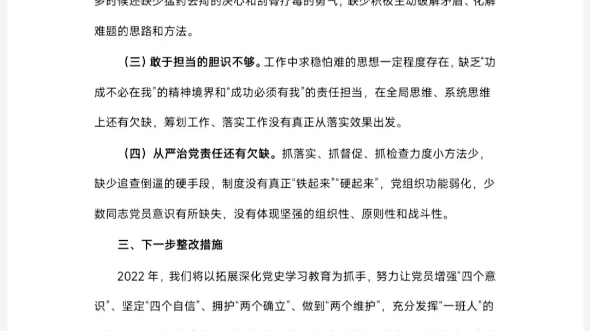 支部班子2021年度组织生活会发言提纲