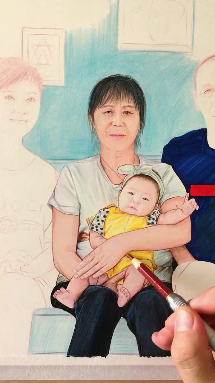 每日一画这是一幅全家福的手绘,