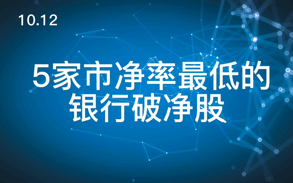 5家市净率最低的银行破净股