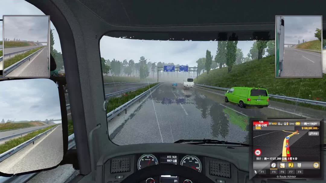 欧卡模拟:听着战歌赶路,速度不知不觉上了130,还超了一辆野马