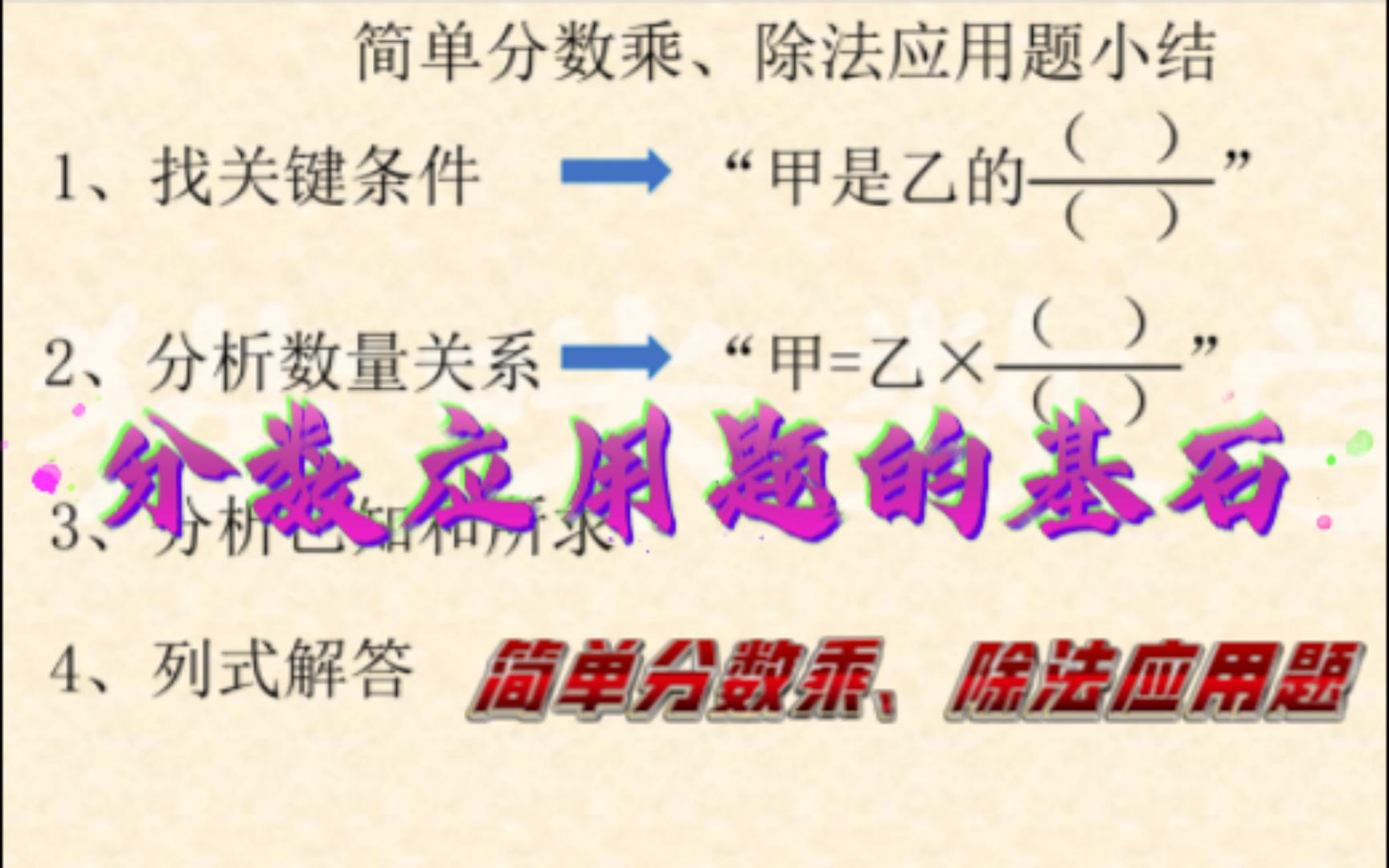 猫咪数学 小学 六年级 简单分数乘、除法应用题