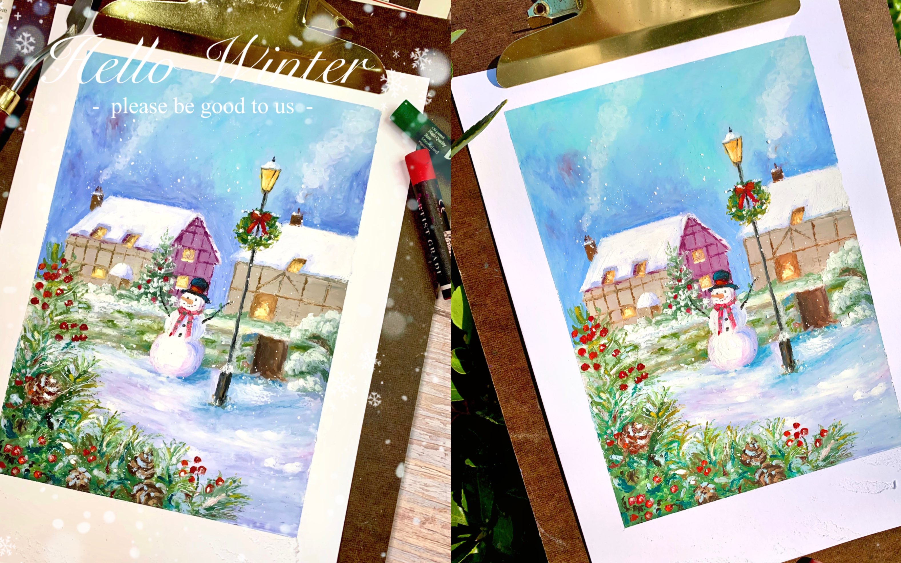 油画棒 | 圣诞街景 完整绘画过程分享