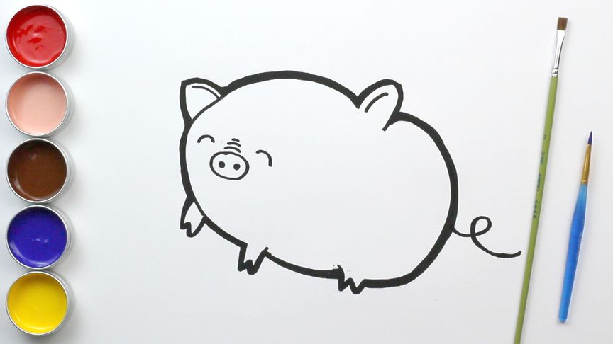 可爱的小猪彩绘动物,让宝宝、儿童学习绘画、着色和学英语
