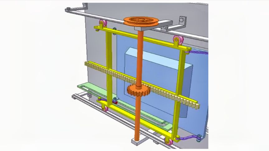 [机械原理动图]工业推拉门机制运行原理-机械设计经典机构动画