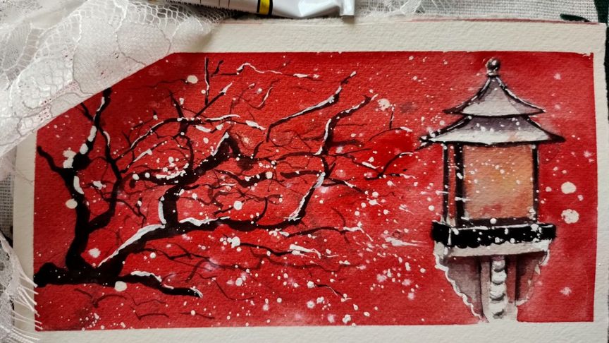【水彩风景】故宫的雪2 不能去看故宫雪景,就自己画吧