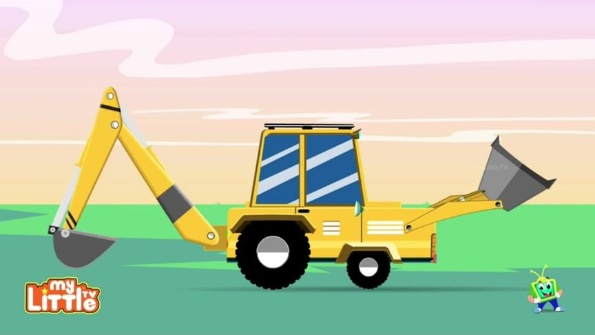 儿童动画,工程车动画,挖掘机、压路机共同修路