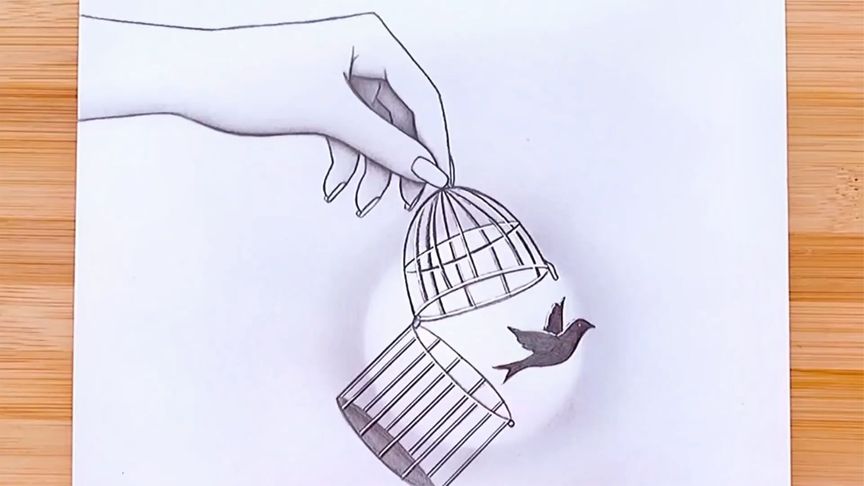 绘画人的爱心展示,新手素描教程,一步步画一个放飞小鸟自由画面