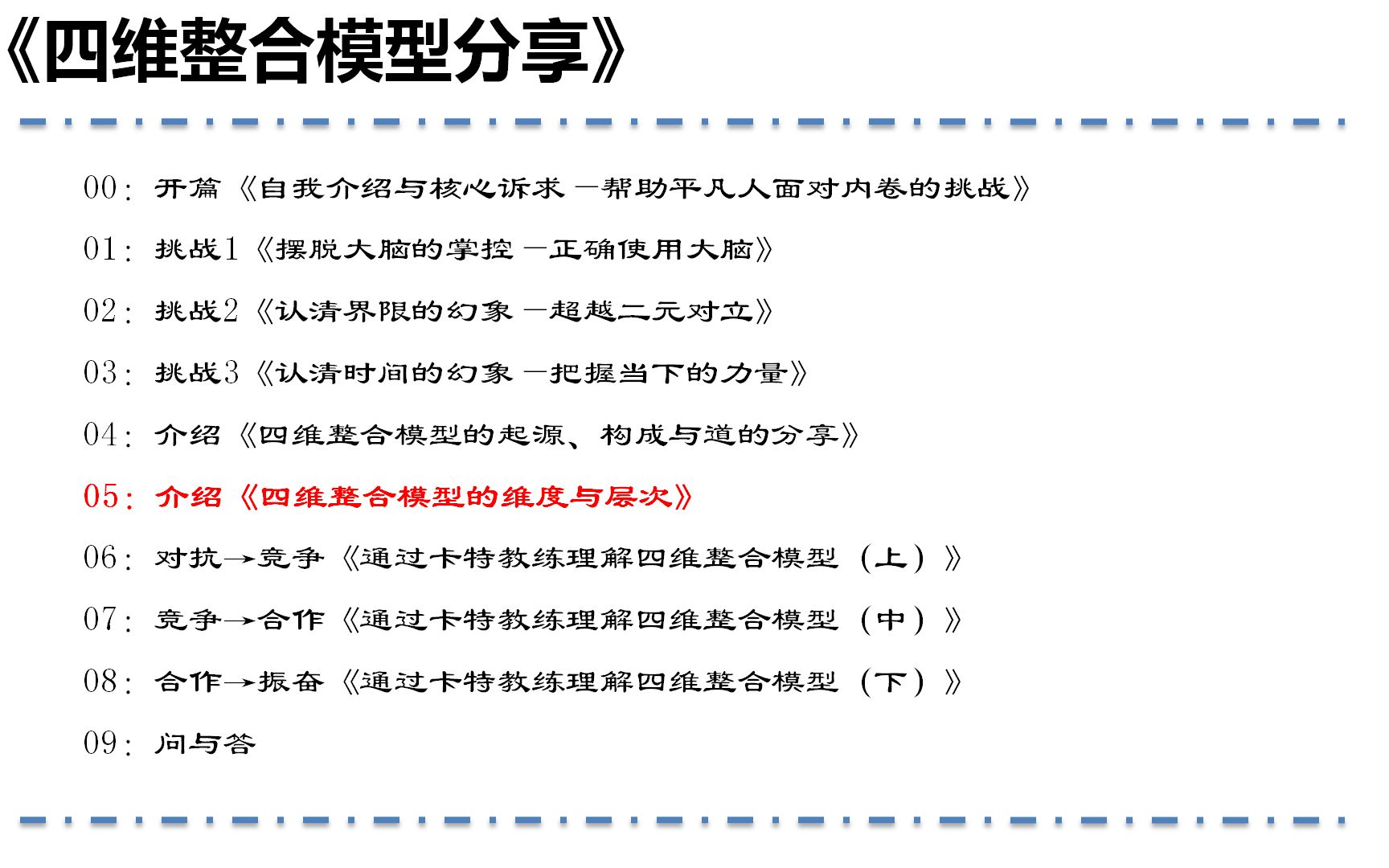 四维整合模型分享-05介绍《四维整合模型的维度与层次》