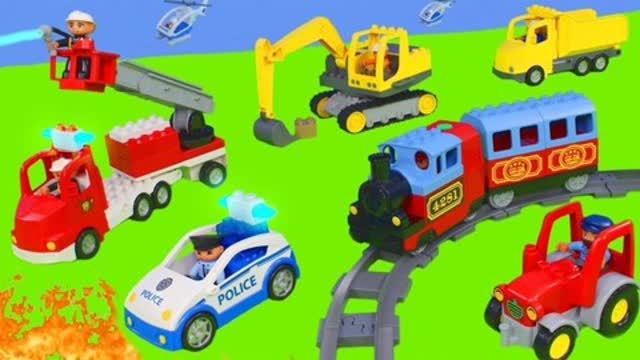 工程车系列之挖掘机、拉货火车、自卸车、消防车 英文益智动画