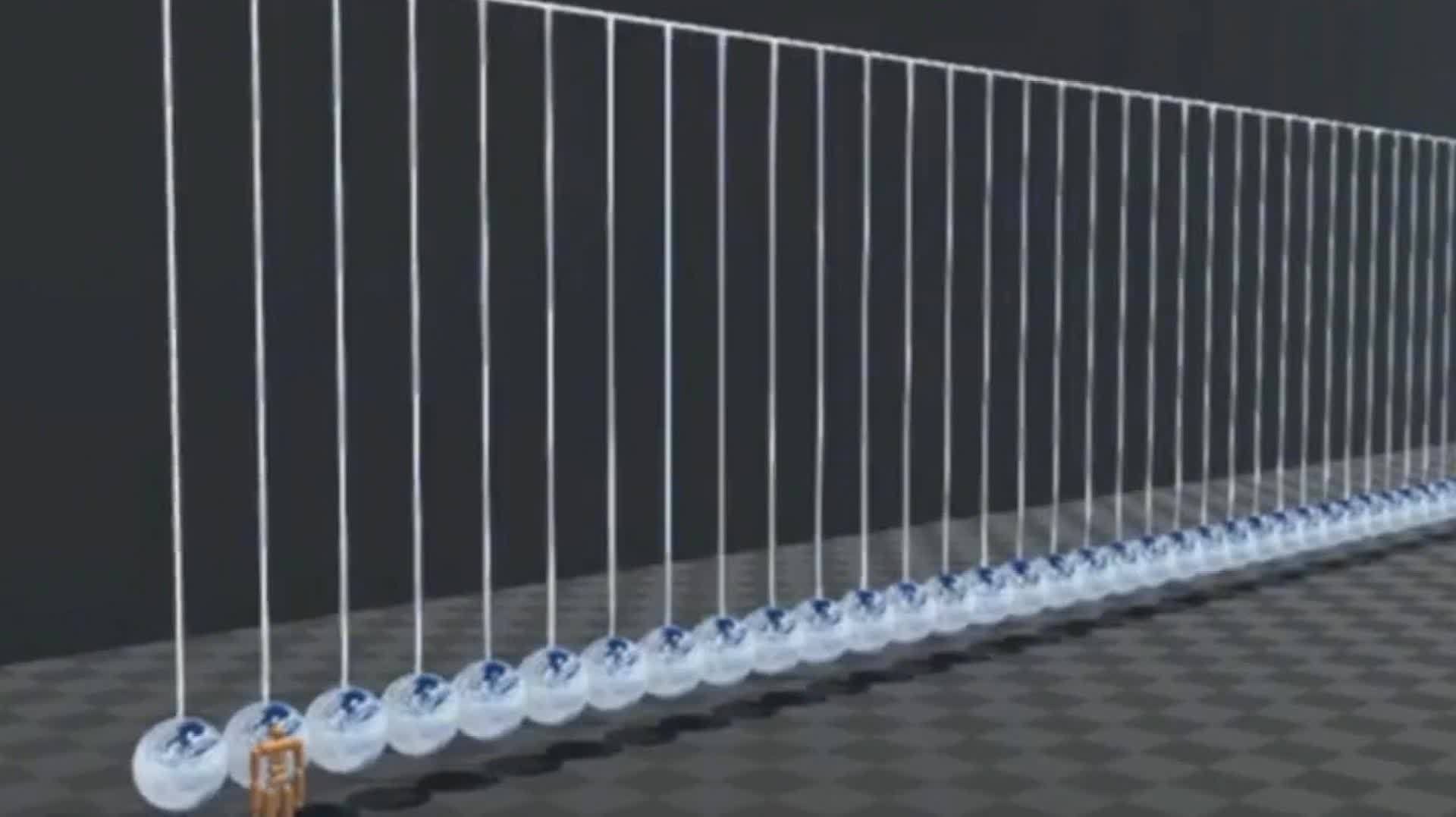 100颗铁球的牛顿摆,碰撞能产生多大威力?3D动画演示,太神奇了