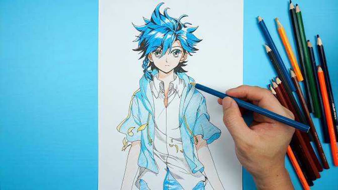 临摹斗罗大陆漫画版人物,唐三之子唐舞麟简笔画彩铅笔画