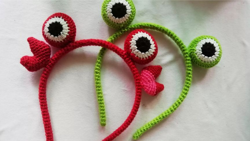 毛线勾织青蛙螃蟹发箍视频新手教程简单易学