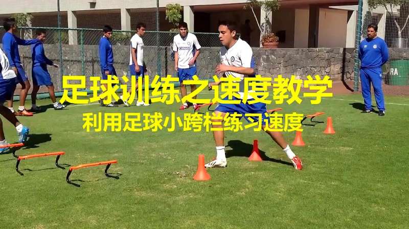 利用足球小跨栏练习速度,注意侧向运动时的高抬腿和手臂摆动