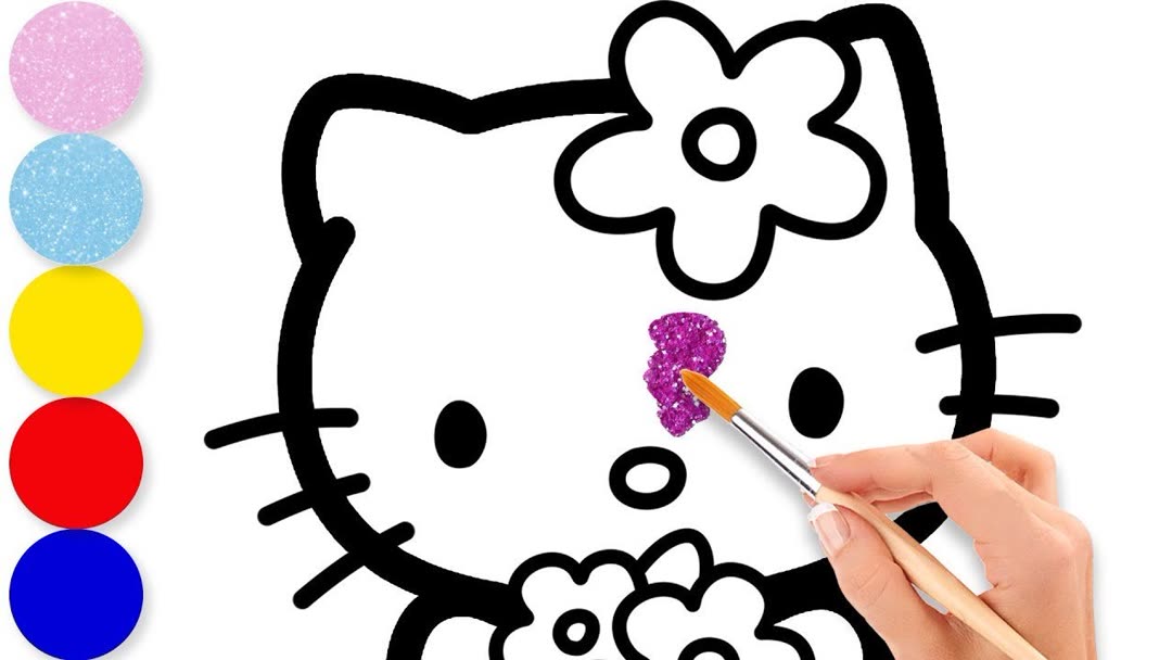 亲子趣味简笔画,教你绘制可爱的凯蒂猫并涂色,太好玩了