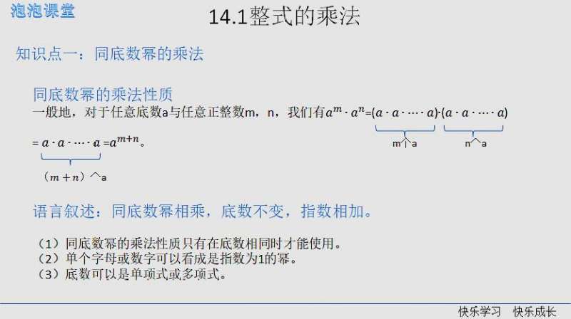 14.1整式的乘法知识点(八年级上册数学)