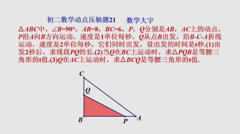 初二数学动点压轴题,动点产生的等腰三角形问题,注意分类讨论