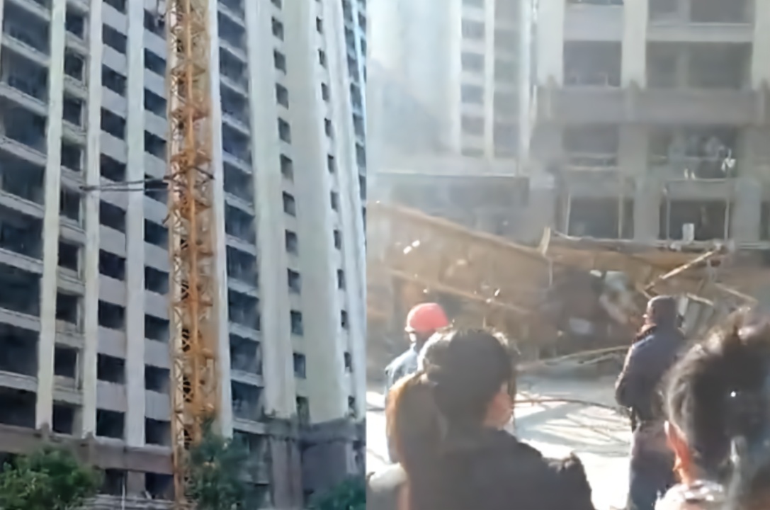 突发!湖南华容一建筑工地塔吊倒塌 事故致4死1伤