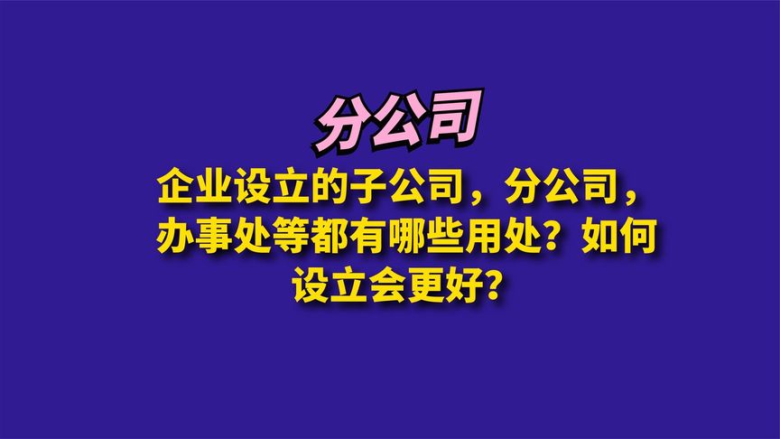 企业设立的子公司,分公司,办事处等都有哪些用处?如何设立?