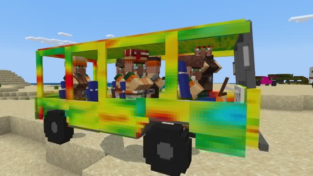 魔哒我的世界里给村民造了辆巴士车,村民们都开心坏了