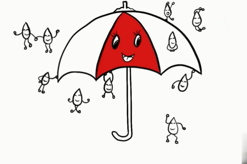 简笔画:下雨了,快点撑起小雨伞~