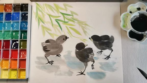 儿童国画教程:小鸡