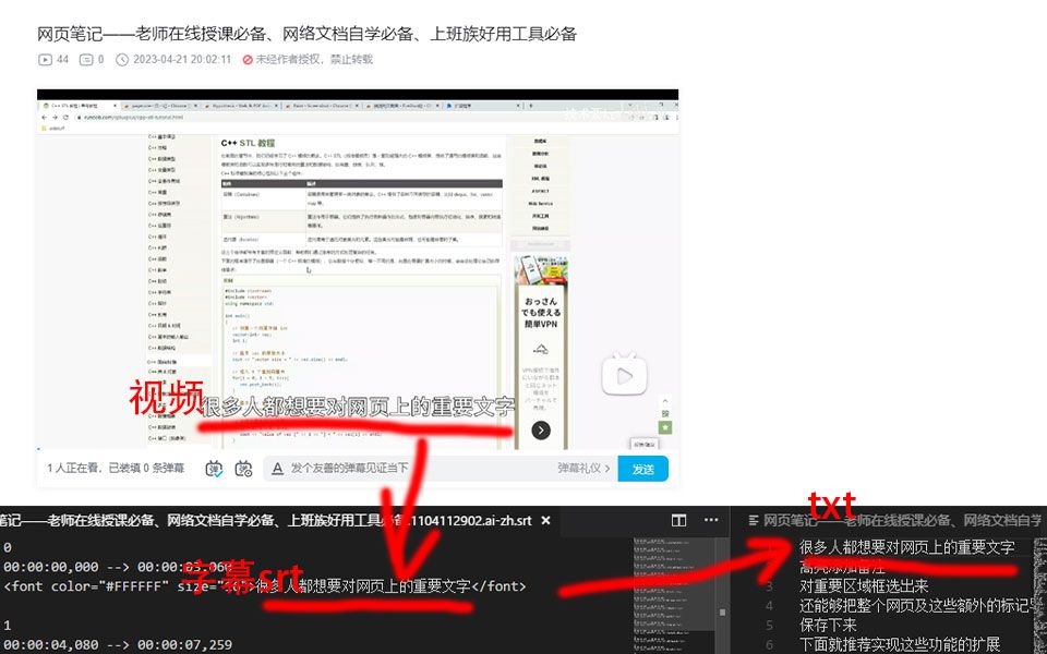 视频【画面(如果不重要)+音频+字幕(干货)】 - 字幕srt文件 - 纯干货的txt