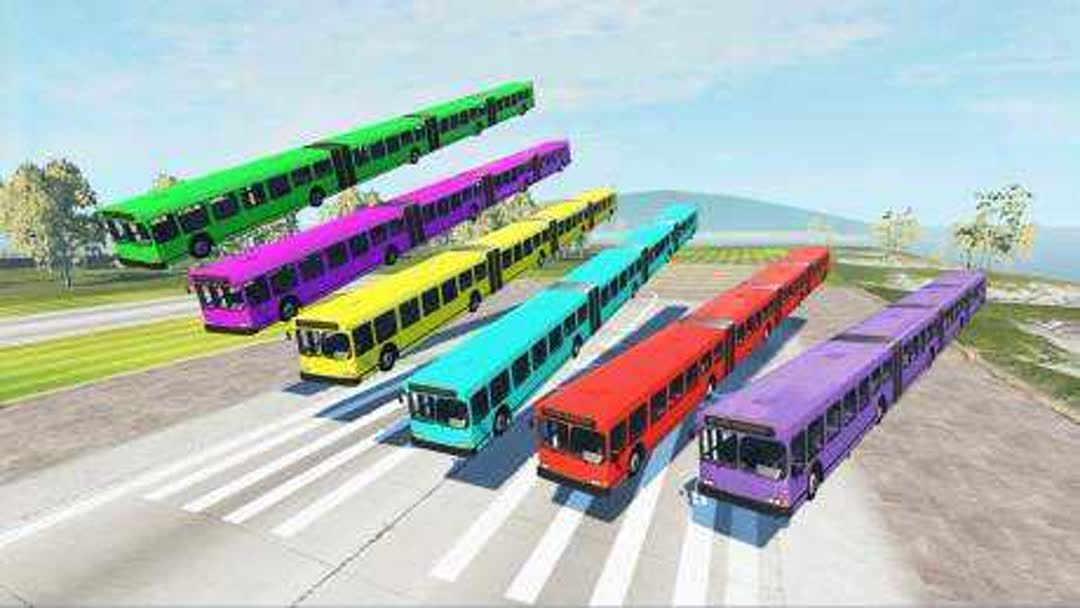 五彩大巴车,校车和搅拌车开足马力夹击起飞的运输机,车祸模拟器