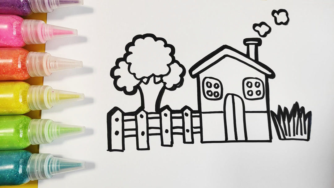 儿童简笔画教程,教你画房子和大树,3-12岁小朋友学习画画