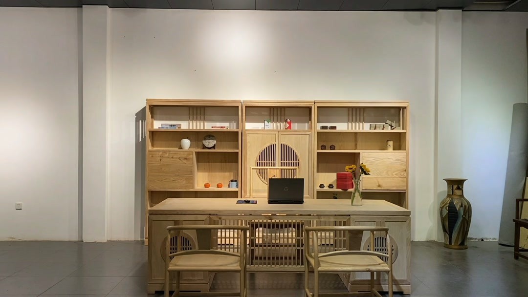 新中式办公桌椅组合 实木书柜展示架