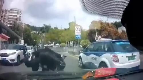 女子骑电动车刹不住,直接撞上,给司机都对蒙了,我什么也没干啊