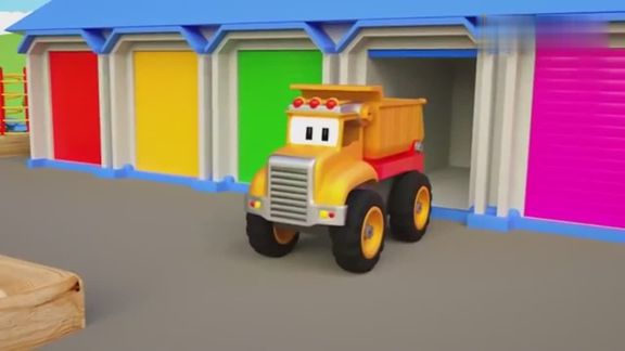 益智动画:挖掘机帮助翻斗车装沙子运往公路上填大坑