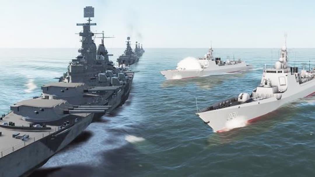 3艘052C回到二战时期,跟5艘依阿华级战列舰对轰谁能赢,战争模拟